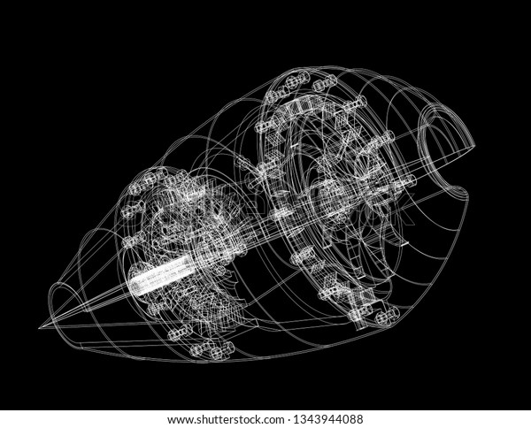 Plane Engine Architect Blueprint 3d Renderings Stock Illustration ...