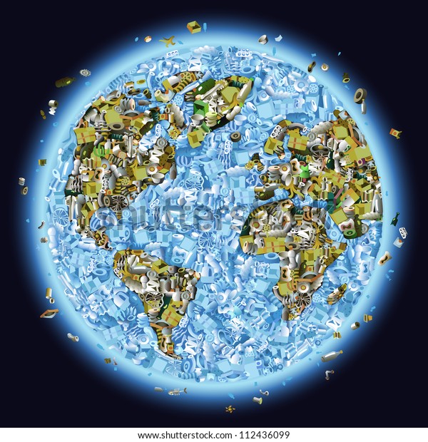 Planet earth piled with garbage as a concept of global pollution