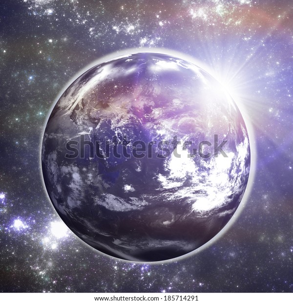 Planet Earth Rising Sun Elements This Stock Illustration 185714291 ...