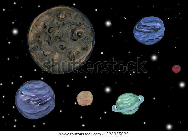 Planets Starry Sky Solar System Handdrawn Stock Illustration 1528935029 ...