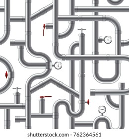 Pipeline Seamless Pattern Intertwining Steel Pipes Stock Vector ...