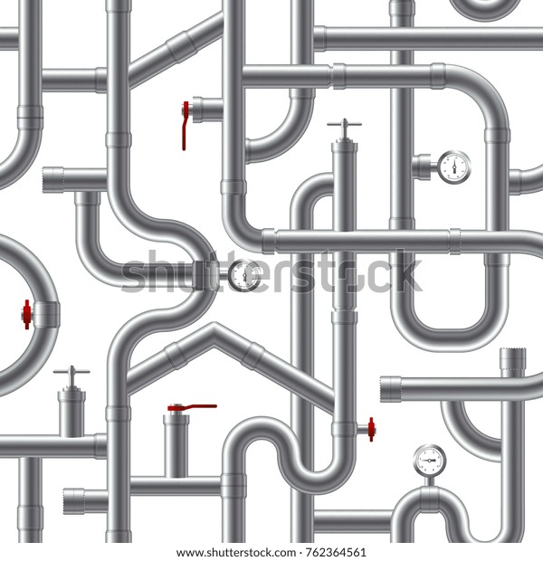 Plastic grey pipe system realistic seamless pattern illustration
