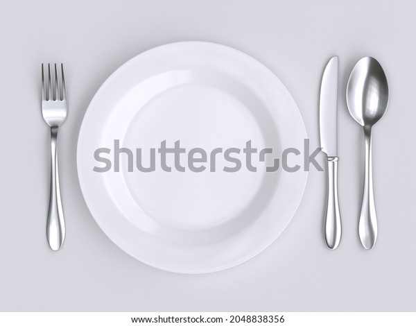 Plate Silverware Top View 3d Rendering Stock Illustration 2048838356 ...