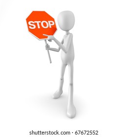 3d White People Stop Sign 3d Stock Illustration 252344830