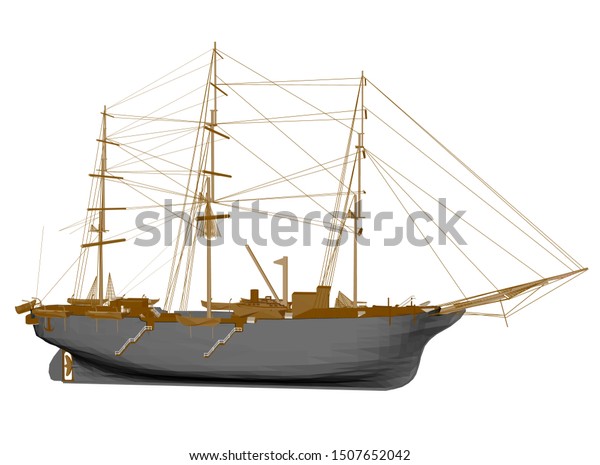 Polygonal Sailing Ship Side View 3d Stock Illustration 1507652042 ...