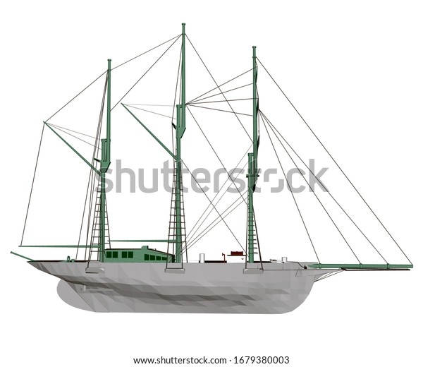 Polygonal Sailing Ship Side View 3d 库存插图 1679380003 | Shutterstock