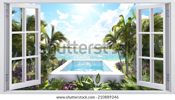 Pool Facing Ocean View Window Stock Illustration 210889246 | Shutterstock