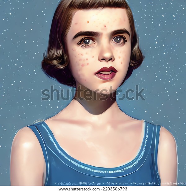 Portrait Kiernan Shipka Freckles White Hair Stock Illustration