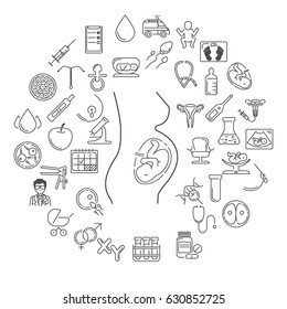 Pregnant Obstetrics Concept Different Obstetrics Elements: เวกเตอร์ ...