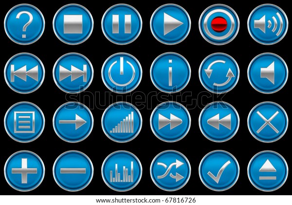 Pressed Blue Control Panel Buttons Isolated: ilustración de stock ...