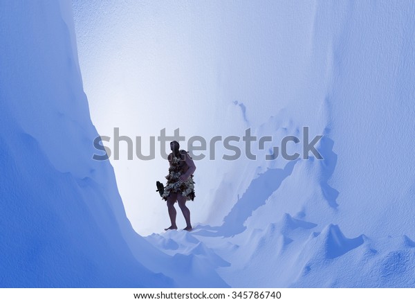 Primitive Man Ice Cave Stock Illustration 345786740