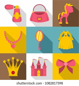 Princess Things Icon Set Flat Style Stock Illustration 1082817398 ...