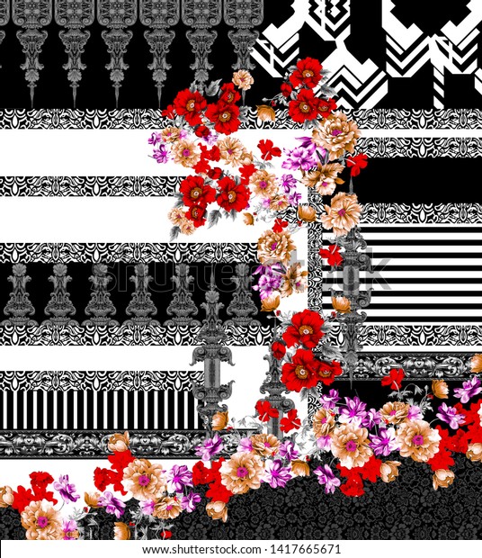 Printable High Resolution Border Design Floral Stok İllüstrasyon ...