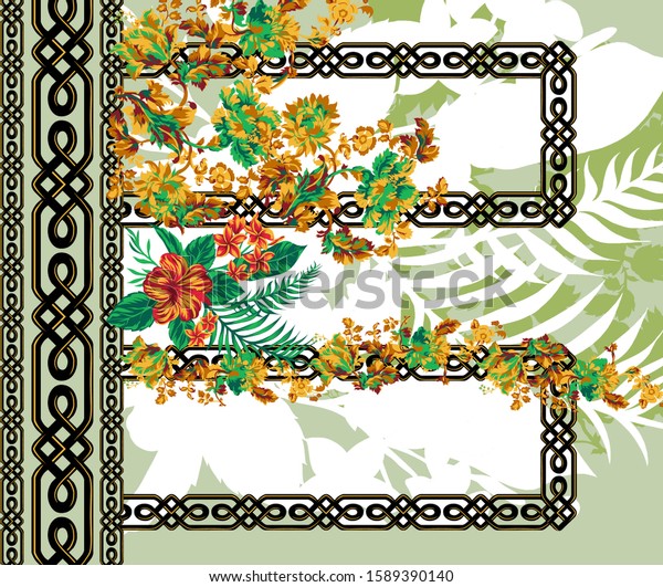 Printable High Resolution Border Design Chinese Stok İllüstrasyon ...