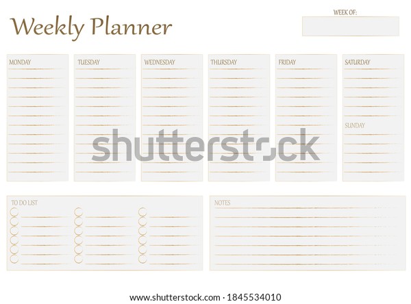 Printable Page Blank Weekly Planner Stock Illustration 1845534010 ...