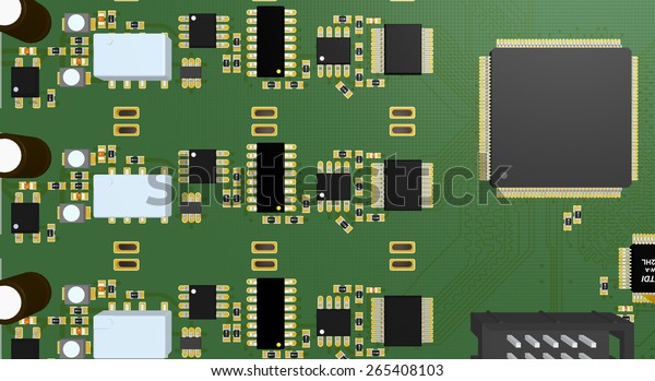 Printed Circuit Board 3d Render Technology Stock Illustration 265408103