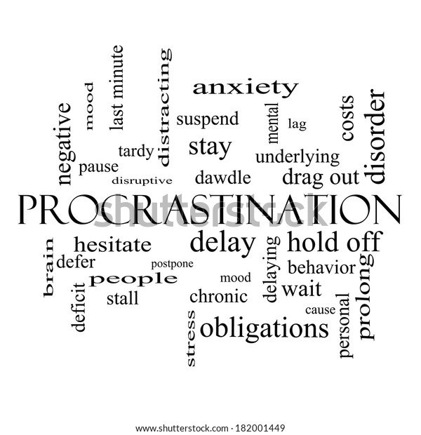 Procrastination Word Cloud Concept Black White Stock Illustration ...