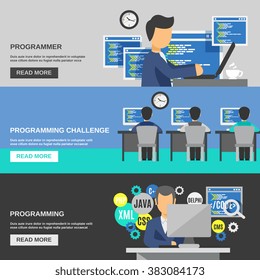 Programmer Horizontal Banner Set Programming Elements: vector de stock ...