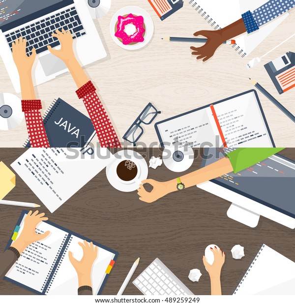Programming Coding Backgroundflat Designprogram Source Codesoftware Stock Illustration 489259249