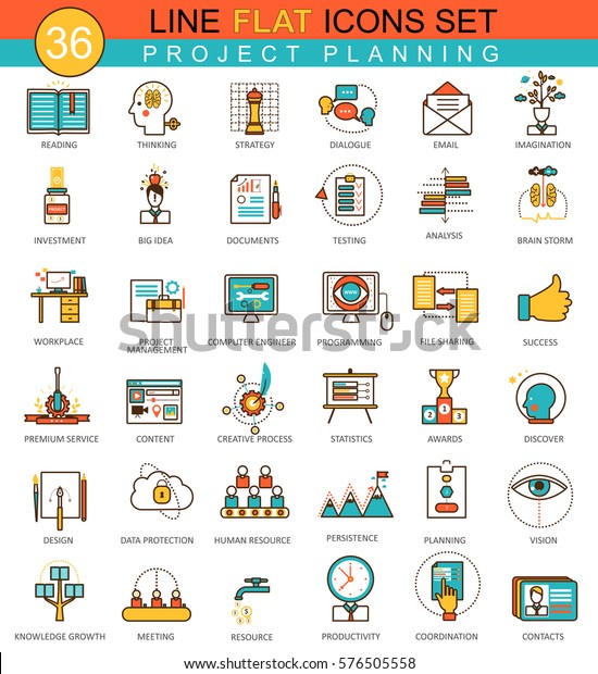 Project Planning Flat Line Icon Set Stock Illustration 576505558 ...