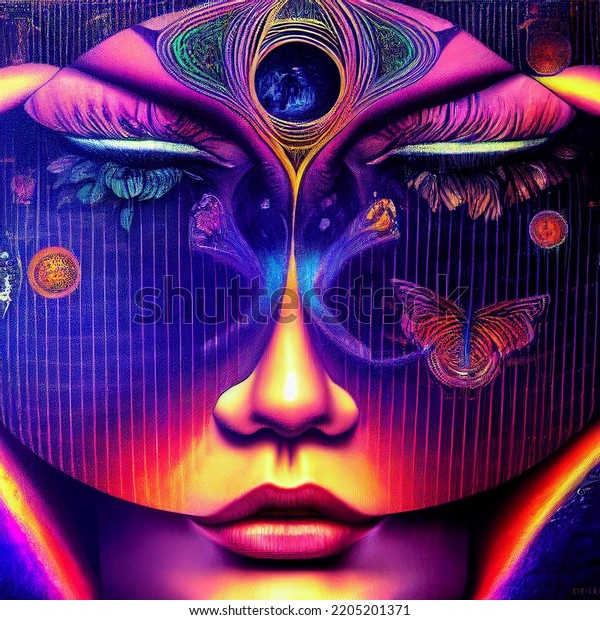 Psychedelic Buddha Face Sacred Geometry Stock Illustration 2205201371 ...