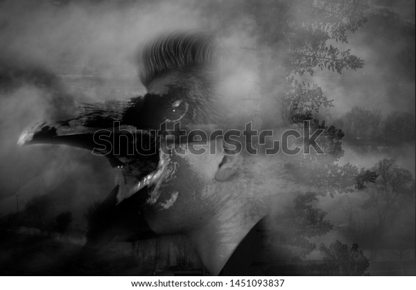Psychedelic Illustration Creature Consisting Man Crow Stock ...