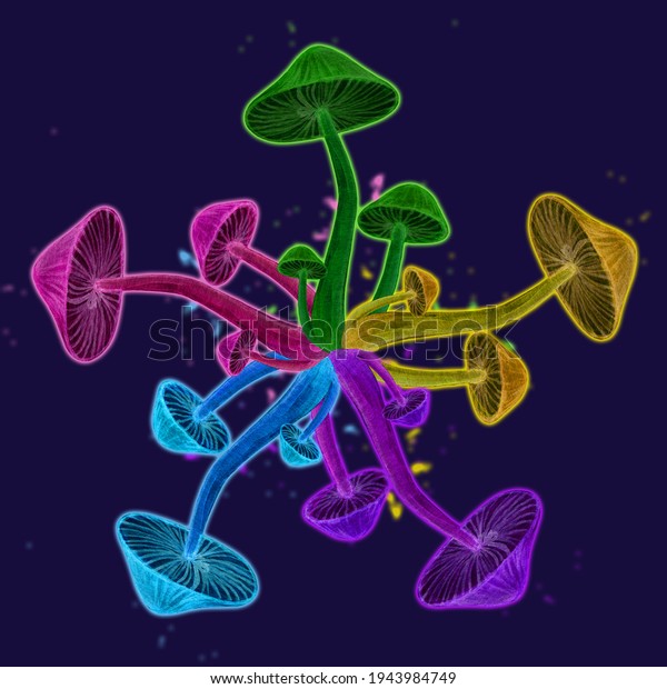 Psychedelic Toadstool Neon Circle Concept Magic Stock Illustration ...