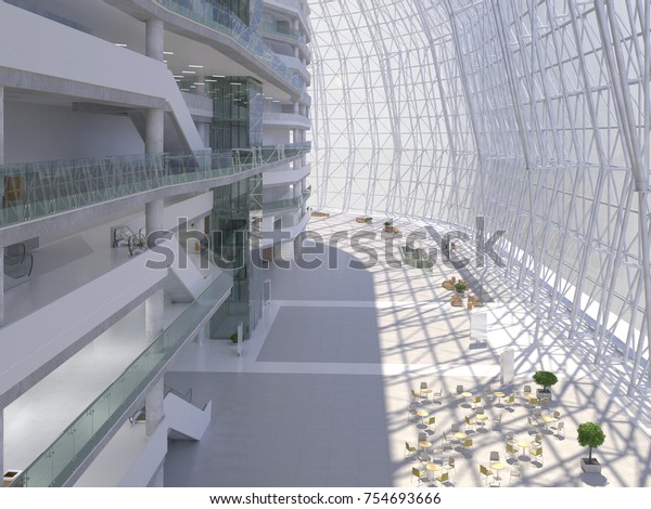 Public Interior Atrium 3d Render Stock Illustration 754693666