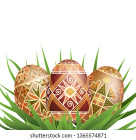 Pysanky Easter Eggs Grass Isolated On Stock Illustration 1365574871 ...