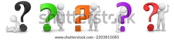 Question Marks Asking Thinking Stickman Green: ilustrações stock ...