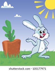 Vektor Stok Bunny Pulling Carrot Vector Illustration Rabbit (Tanpa ...