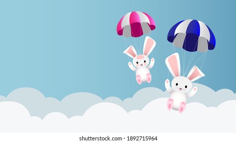 Rabbit Skydiving On Sky Background Illustration Stock Illustration ...