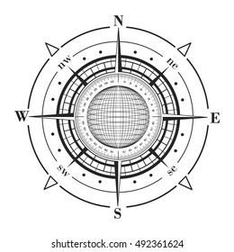 Radar Compass Rose Globe Raster Illustration Stock Illustration 492361624