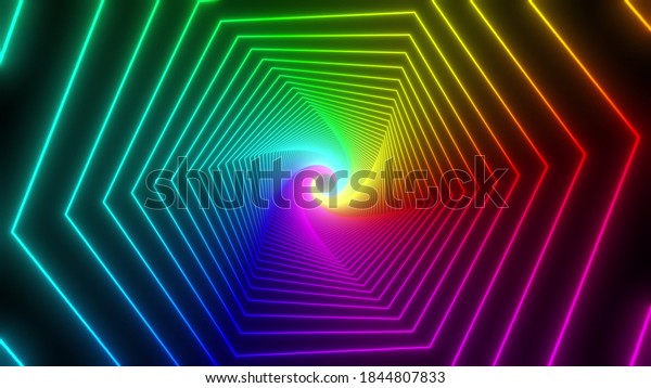 Rainbow glow hexagon tunnel loop. Seamless 4K animation. Abstract ...