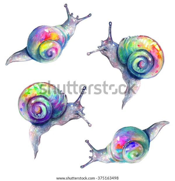 Rainbow Snails Pattern On White Isolated Stock Illustration 375163498