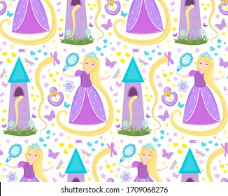 Rapunzel Seamless Pattern Princess Repeating Texture Stock Illustration ...