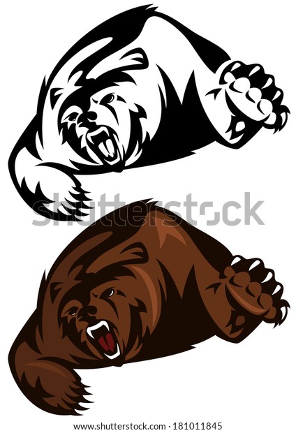Raster Angry Brown Bear Attacking Furious Stock Illustration 181011845