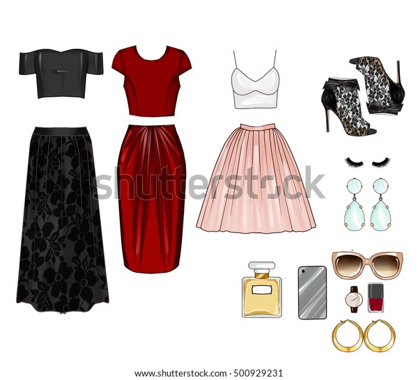 Raster Fashion Illustration Clip Art Set Stock Illustration 500929231 ... Raster Fashion Illustration Clip Art Set Stock Illustration 500929231 ...