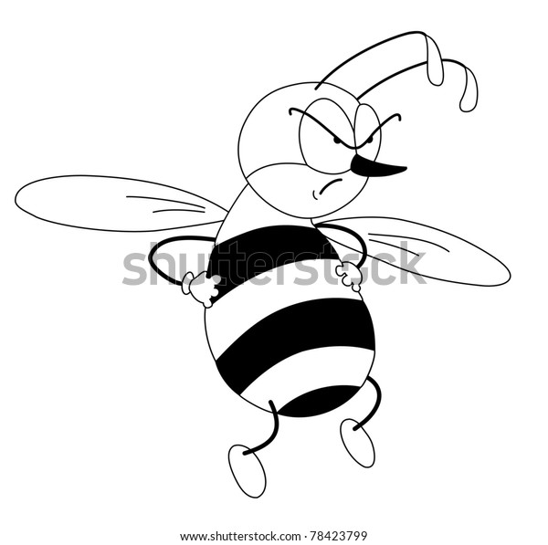 Raster Illustration Angry Bee Outlined Stock Illustration 78423799 ...