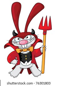 Raster Illustration Cute Devil Rabbit Stock Illustration 76301803 ...