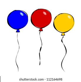 Raster Illustration Three Balloons String Stock Illustration 112164698