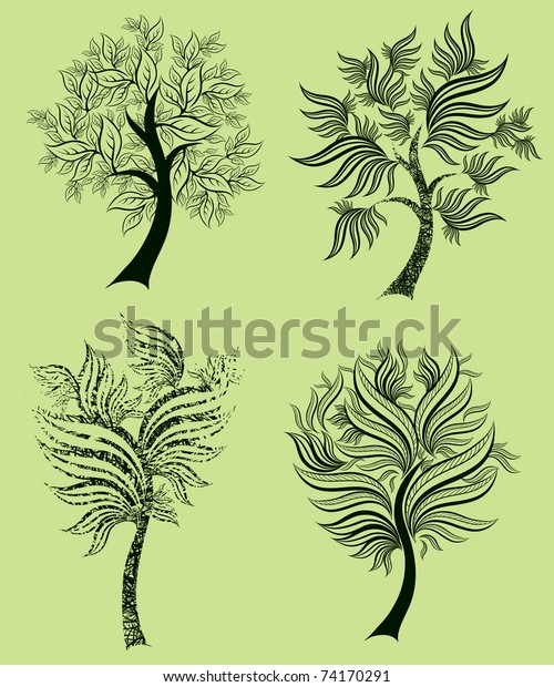 Raster Set Spring Tree Design Elements Stock Illustration 74170291 ...