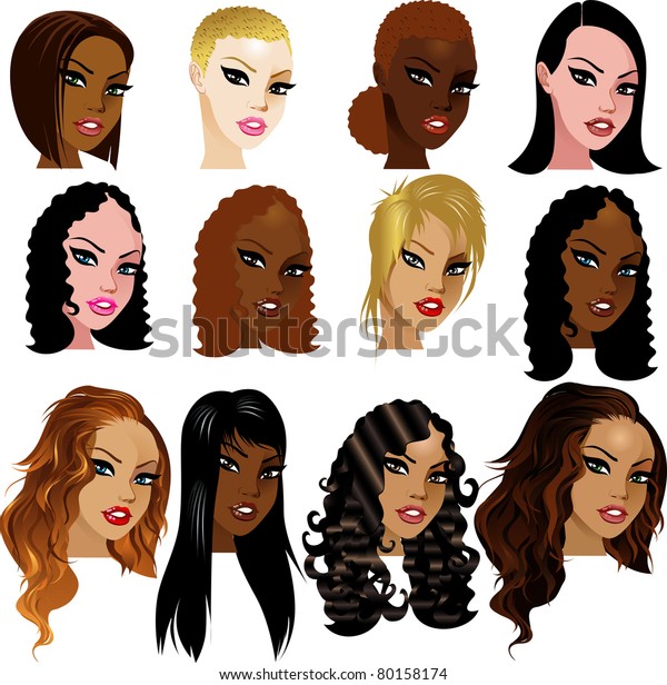 Raster Version Illustration Various Biracial Women Stock Illustration ...