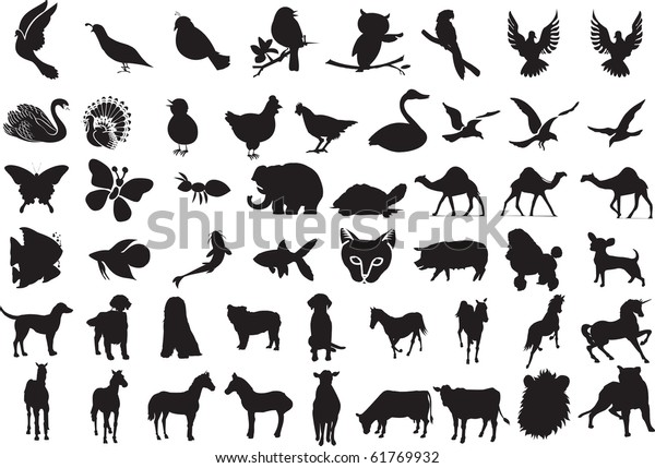 Raster Version Large Collection Animal Silhouettes Stock Illustration ...