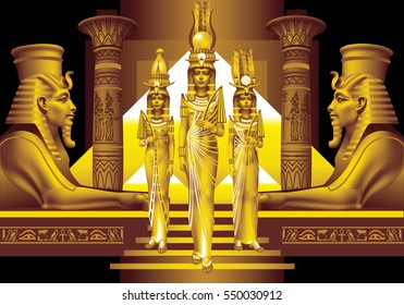 Egyptian Queen Four Sphinx On Black Stock Vector (Royalty Free ...