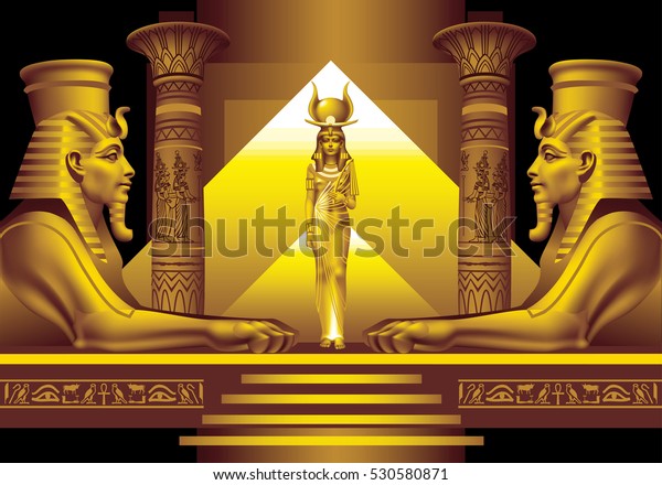 Raster Version Two Egyptian Sphinx Queen Stock Illustration 530580871