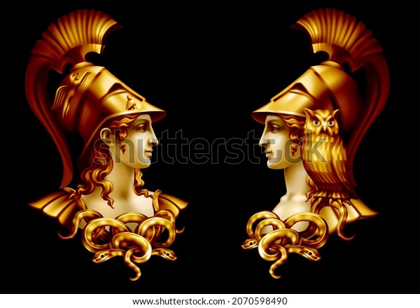Raster version - Two portraits in profile of the ancient Greek goddess ...