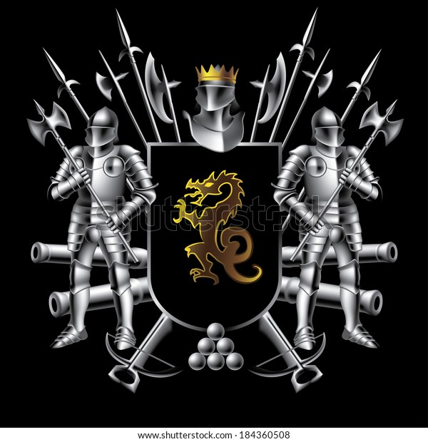 Raster Version Vector Heraldic Shield Two Stock Illustration 184360508