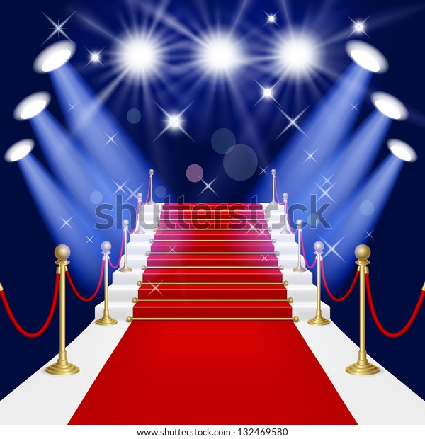 Raster Version Vector Red Carpet Spotlight Stock Illustration 132469580