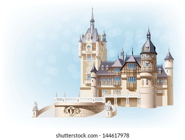 Small German Castle On Colored Background Stock Vector (Royalty Free ...